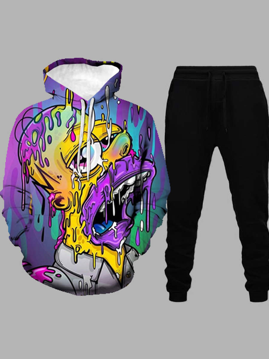 LW Men Cartoon Mixed Print Sweatsuit Set Sale | LovelyWholesale