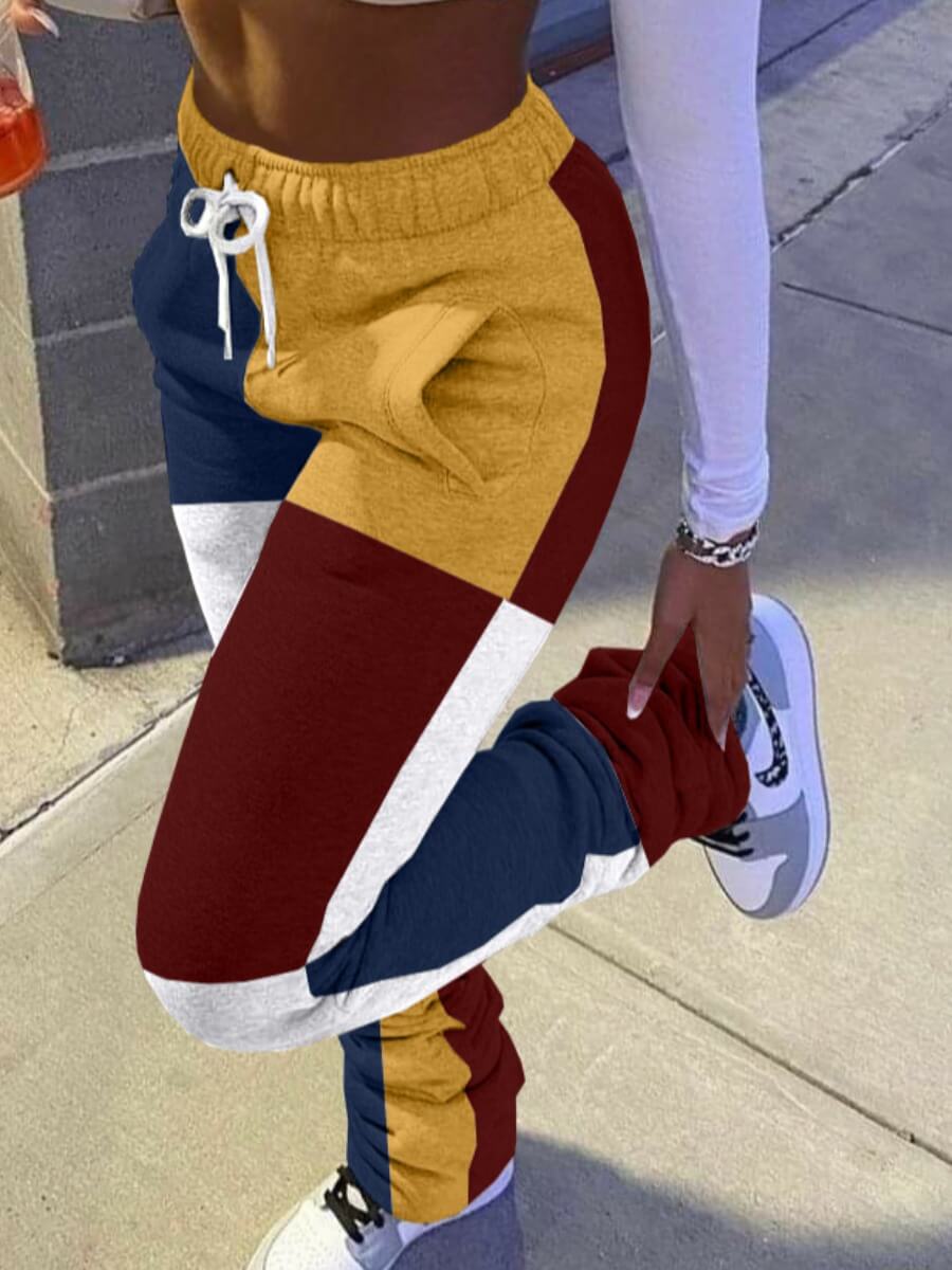 Lovely Trendy Color-lump Fold Design Drawstring Wine Red Pants Sale ...