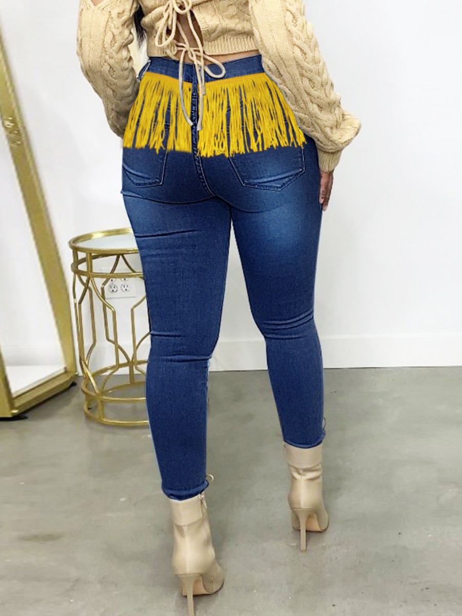 LW High-waisted Stretch Tassel Design Jeans Sale | LovelyWholesale