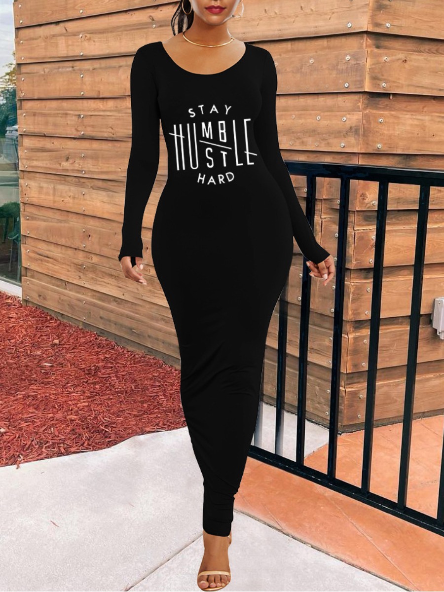 LW Round Neck Letter Print Dress Sale | LovelyWholesale