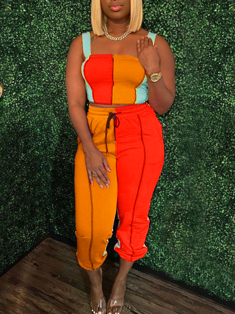 LW Color-lump Drawstring Pants Set Sale | LovelyWholesale