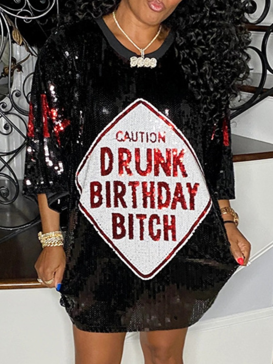 LW Plus Size Letter Print Sequined Prom Dress Sale | LovelyWholesale