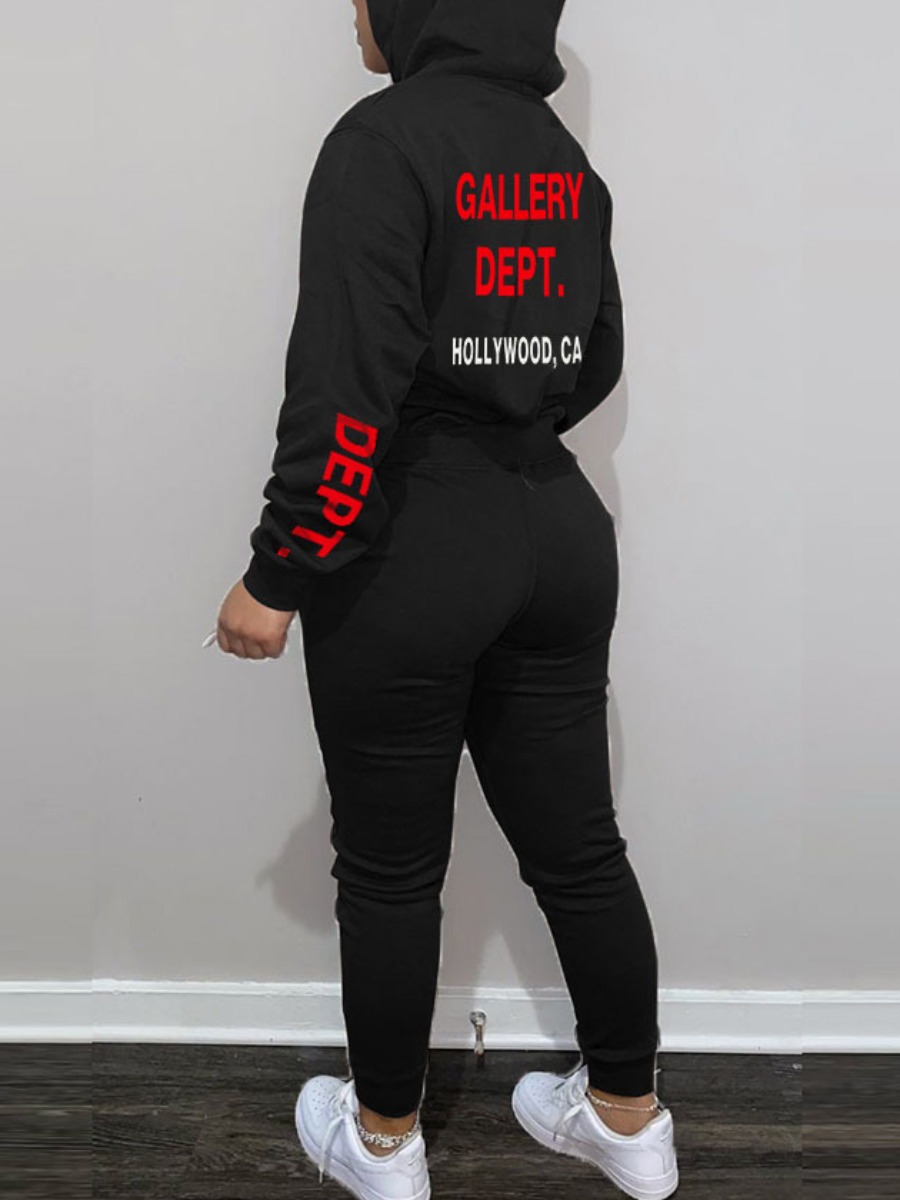 LW Letter Print Kangaroo Pocket Tracksuit Set Sale | LovelyWholesale