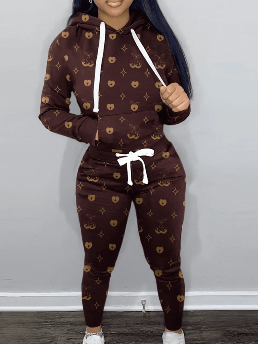 LW Fruit Print Kangaroo Pocket Tracksuit Set Sale | LovelyWholesale