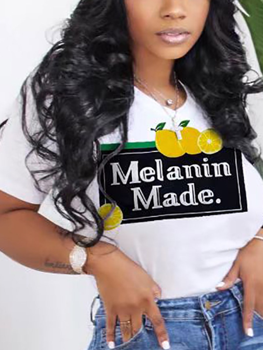LW Plus Size Lemon Melanin Letter Print T-shirt Sale | LovelyWholesale