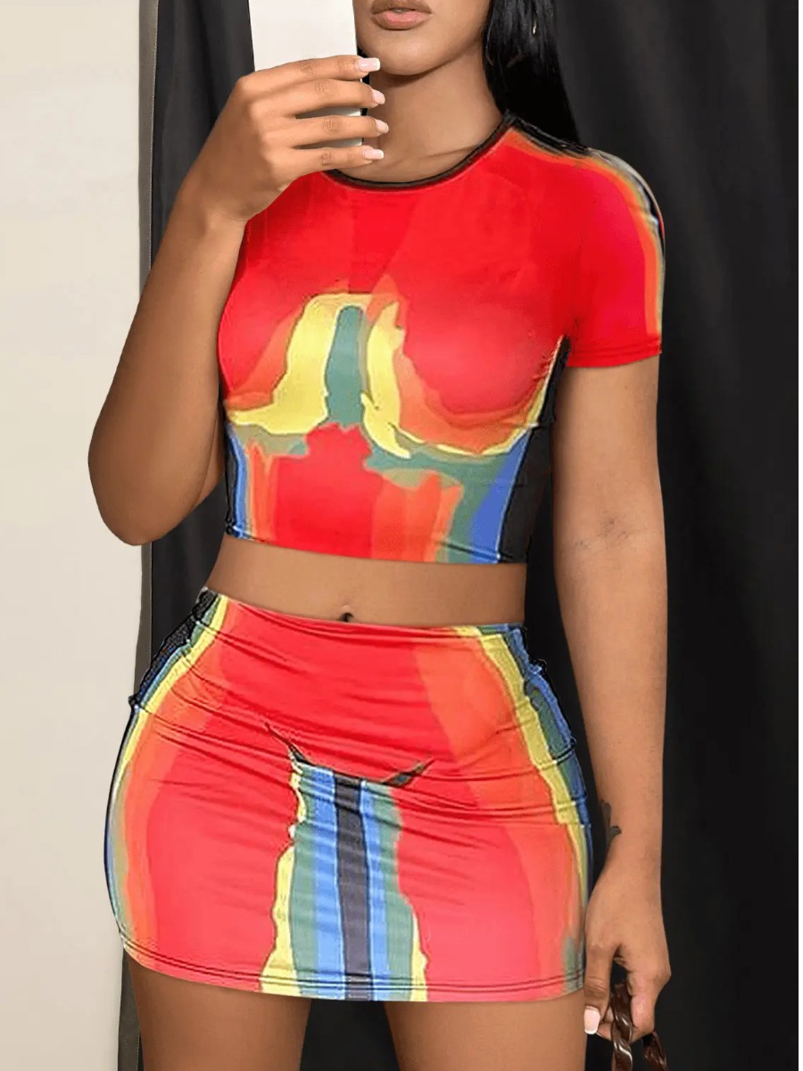 LW Crop Top Body Heat Print Skirt Set Sale | LovelyWholesale