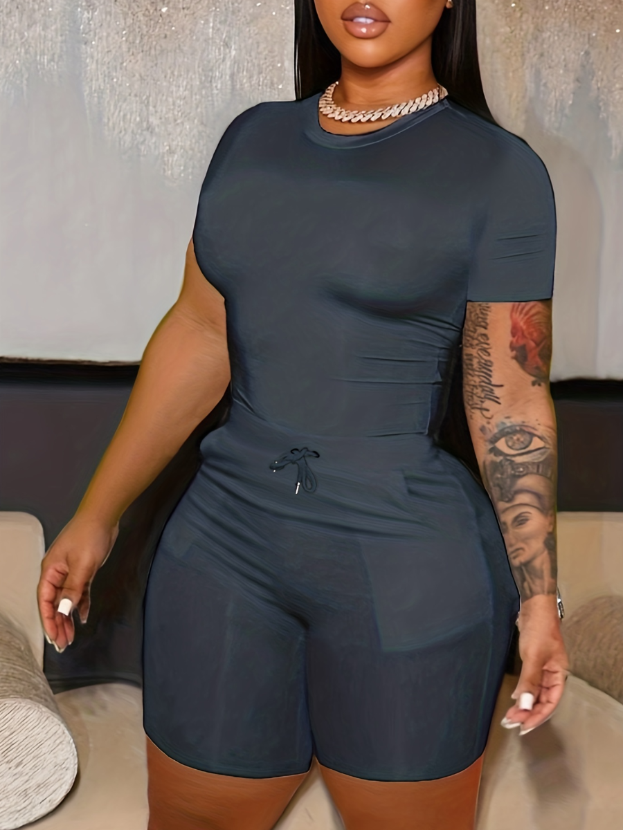 LW BASICS Round Neck Drawstring Shorts Set Sale | LovelyWholesale