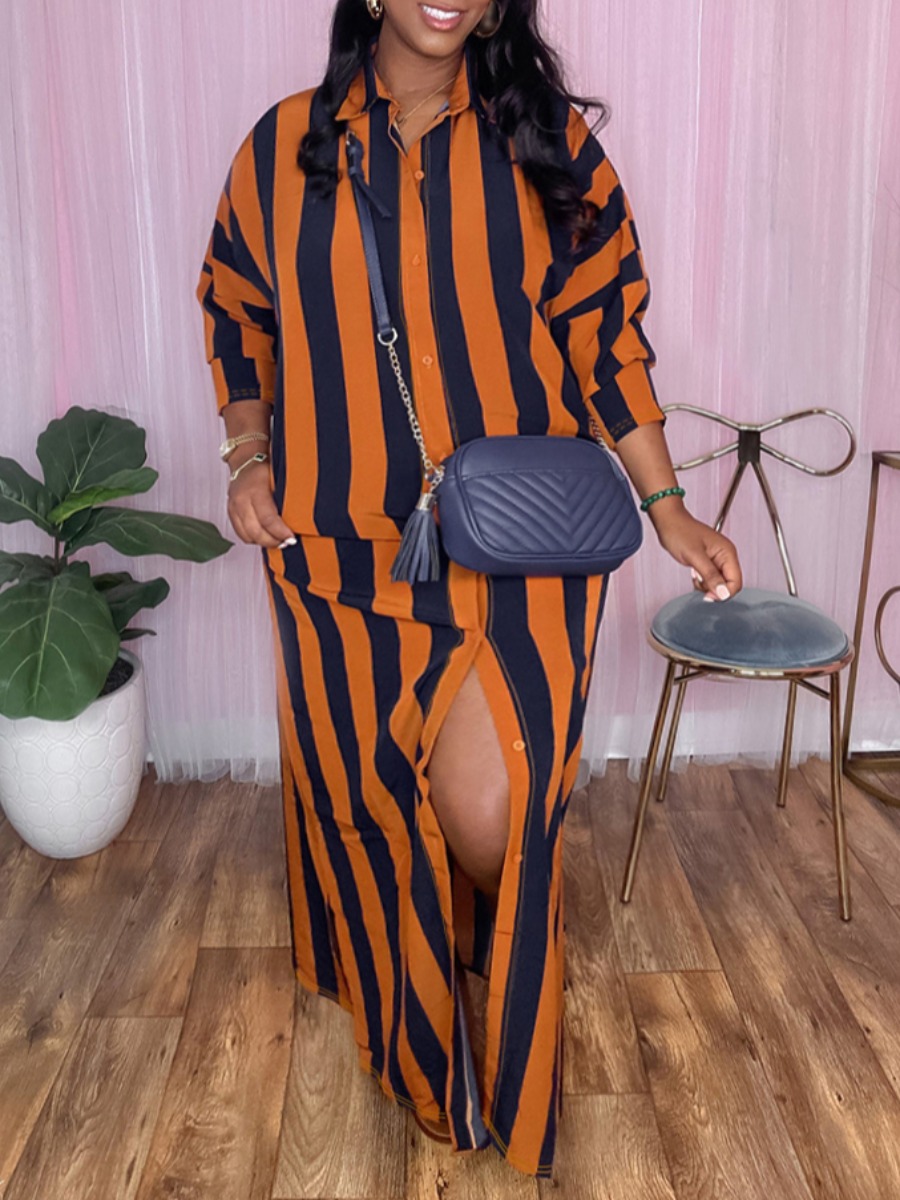 LW BASICS Plus Size Striped Side Split Shirt Dress Sale | LovelyWholesale