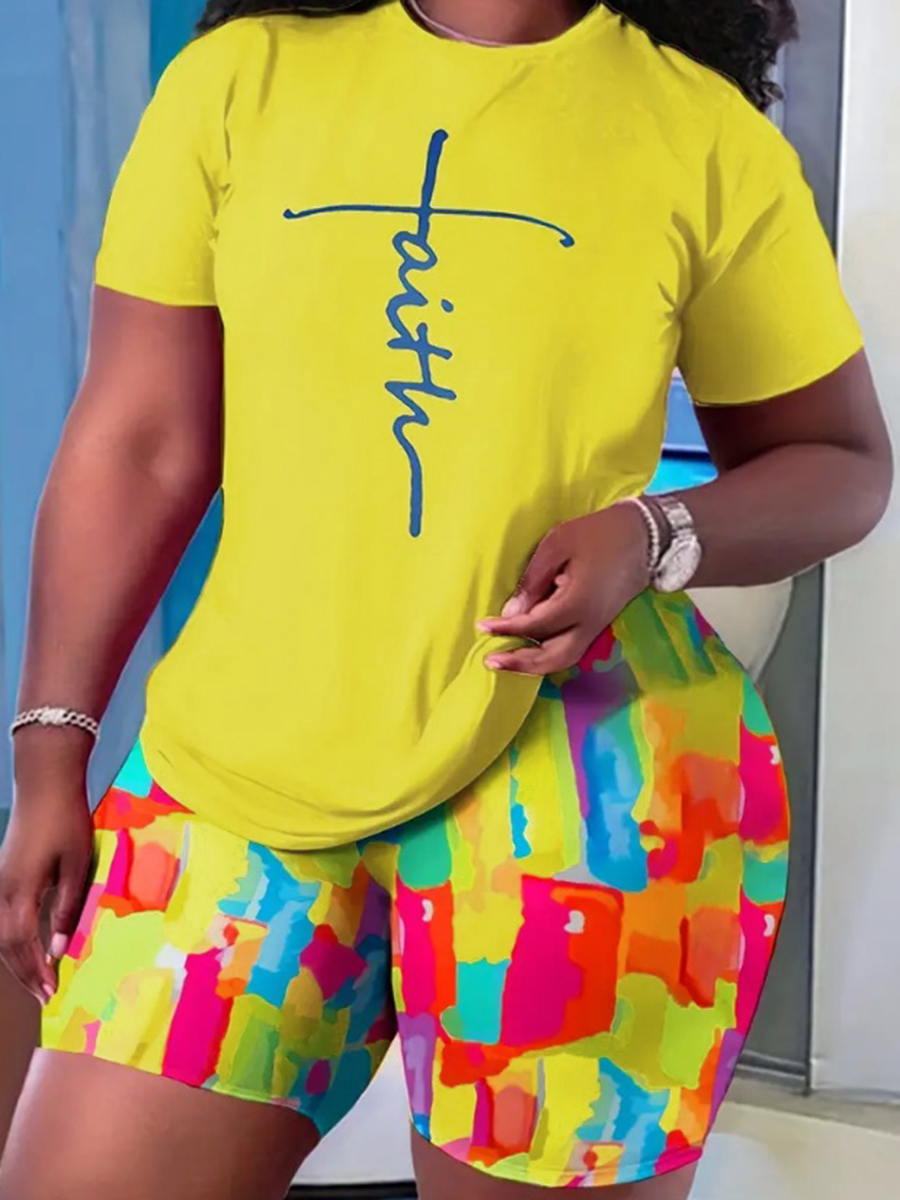 LW Plus Size Tie Dye Faith Letter Print Shorts Set Sale | LovelyWholesale