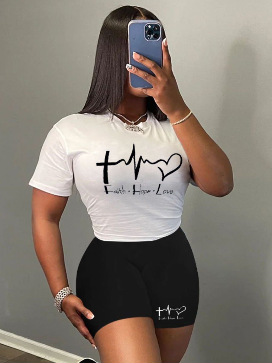 LW Heart Letter Print Shorts Set Sale | LovelyWholesale